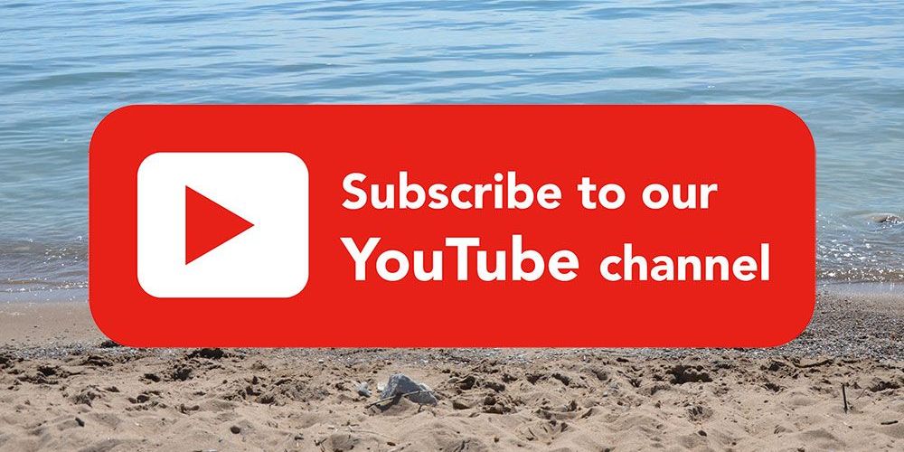 A photo of Lake Huron with YouTube icon and request to subscribe.
